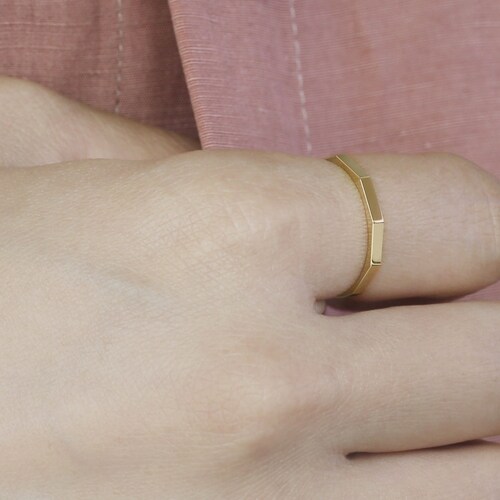 14k Solid Gold Two-sided Ring Rectangular Pattern Ring - Etsy