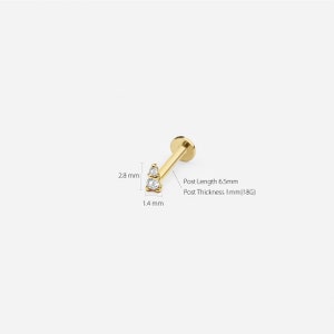14k Solid Gold Micro CZ Triangle Internally Threaded Labret Stud ...