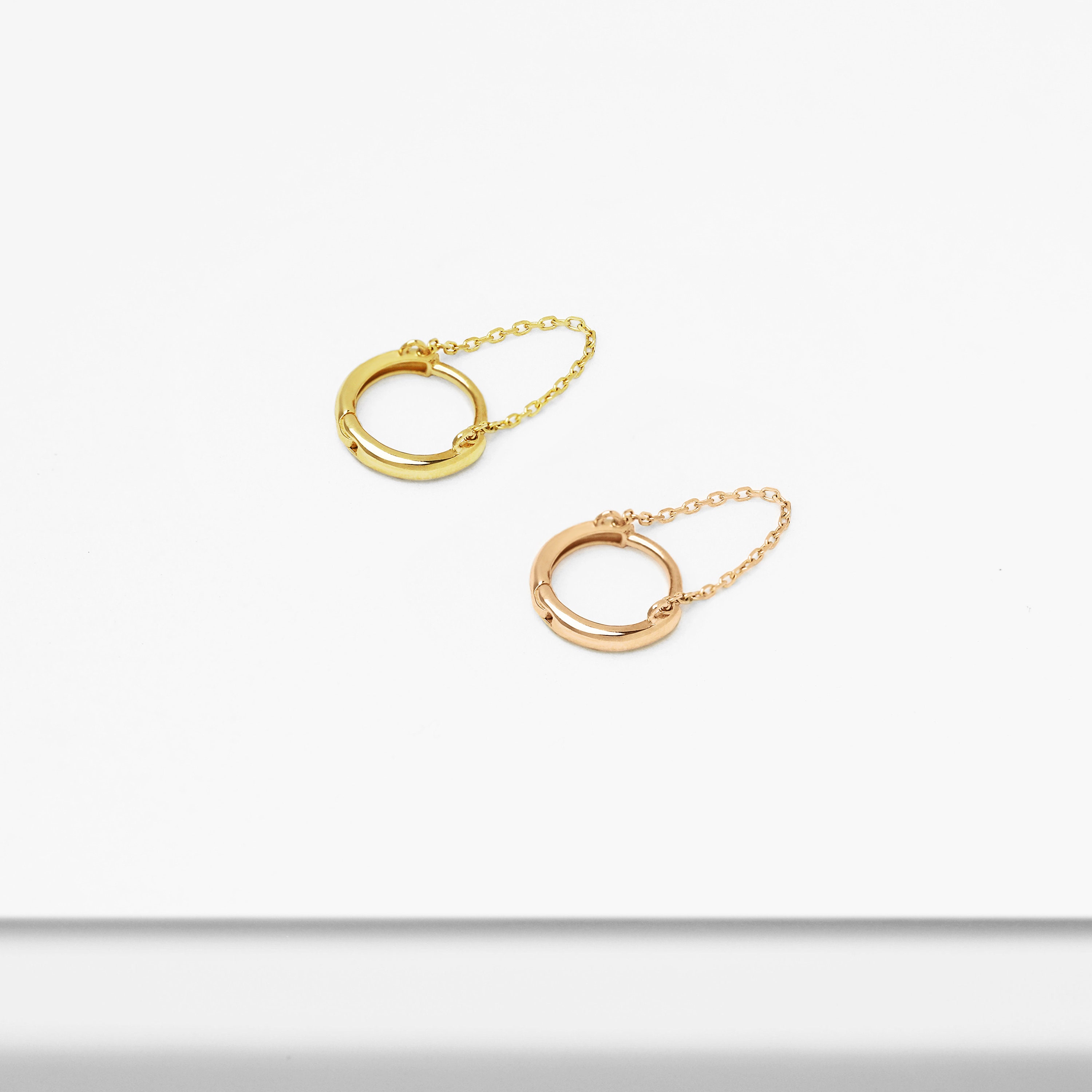 14k Solid Gold Single Small Chain Hoop Earring Minimalist - Etsy