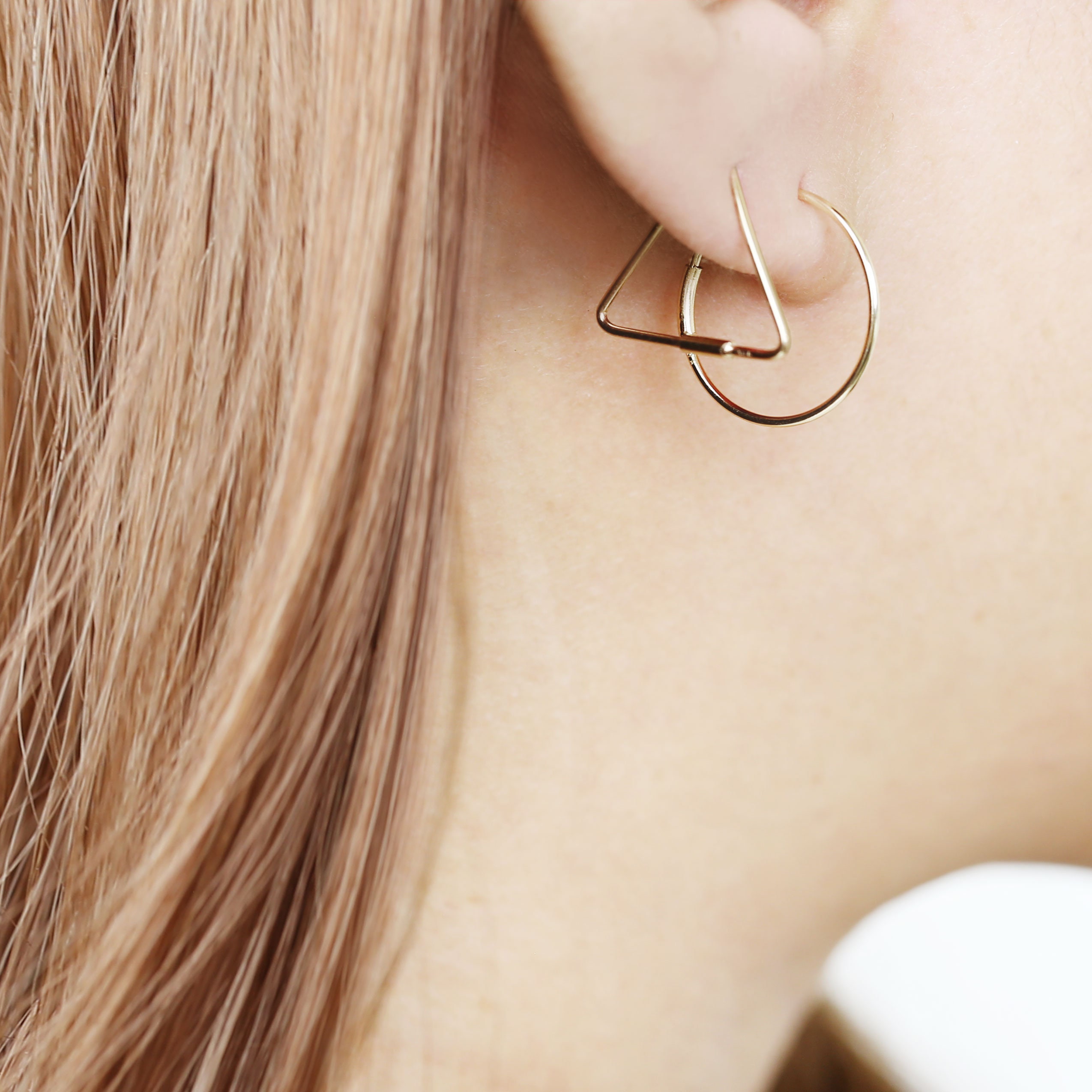 14k Solid Gold Geometric Endless Hoop Earring, Single Earring, Thin ...