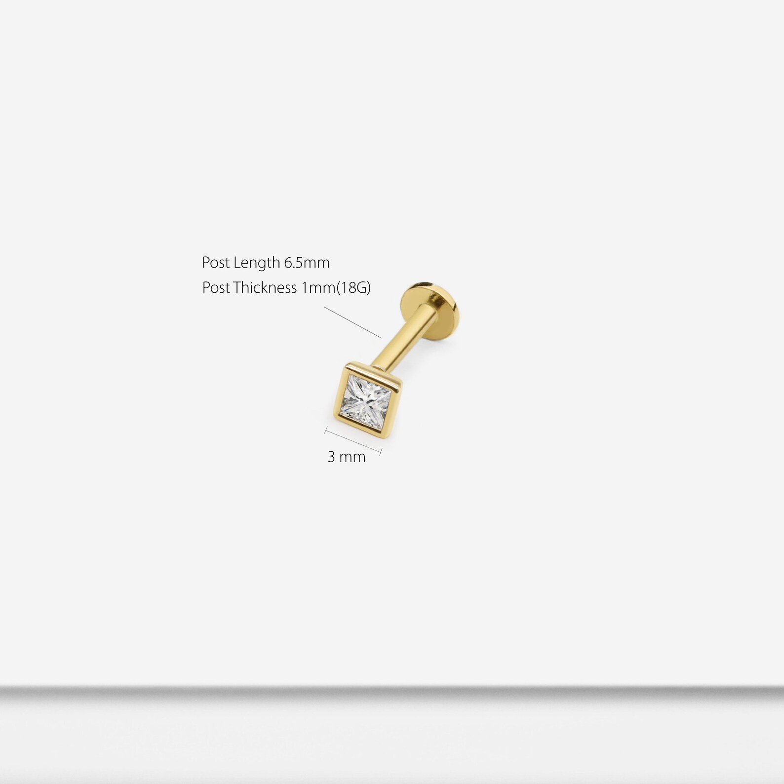 14k Solid Gold Square CZ Internally Threaded Labret Stud - Etsy