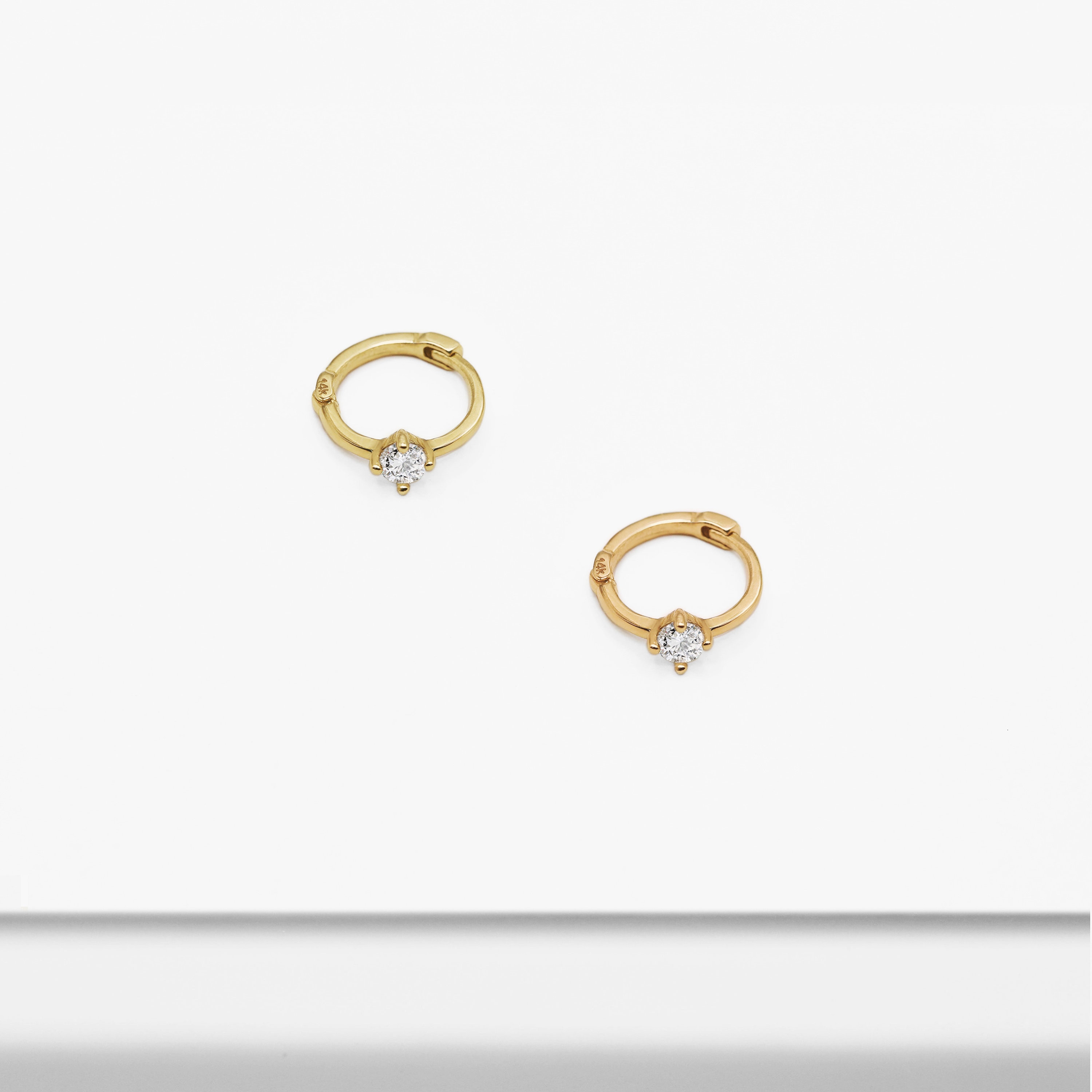 14k Solid Gold Small Single CZ Hoop Earring, Dainty Helix Cartilage ...