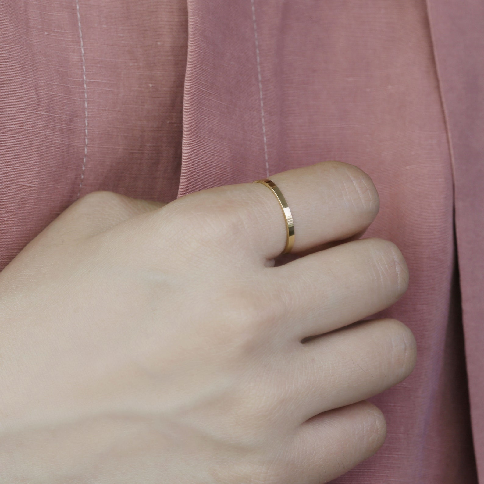 14k Solid Gold Two-sided Ring, Rectangular Pattern Ring, Simple Gold ...