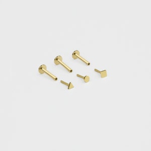 14k Solid Gold Tiny Geometric Internally Threaded Labret Stud Earring ...