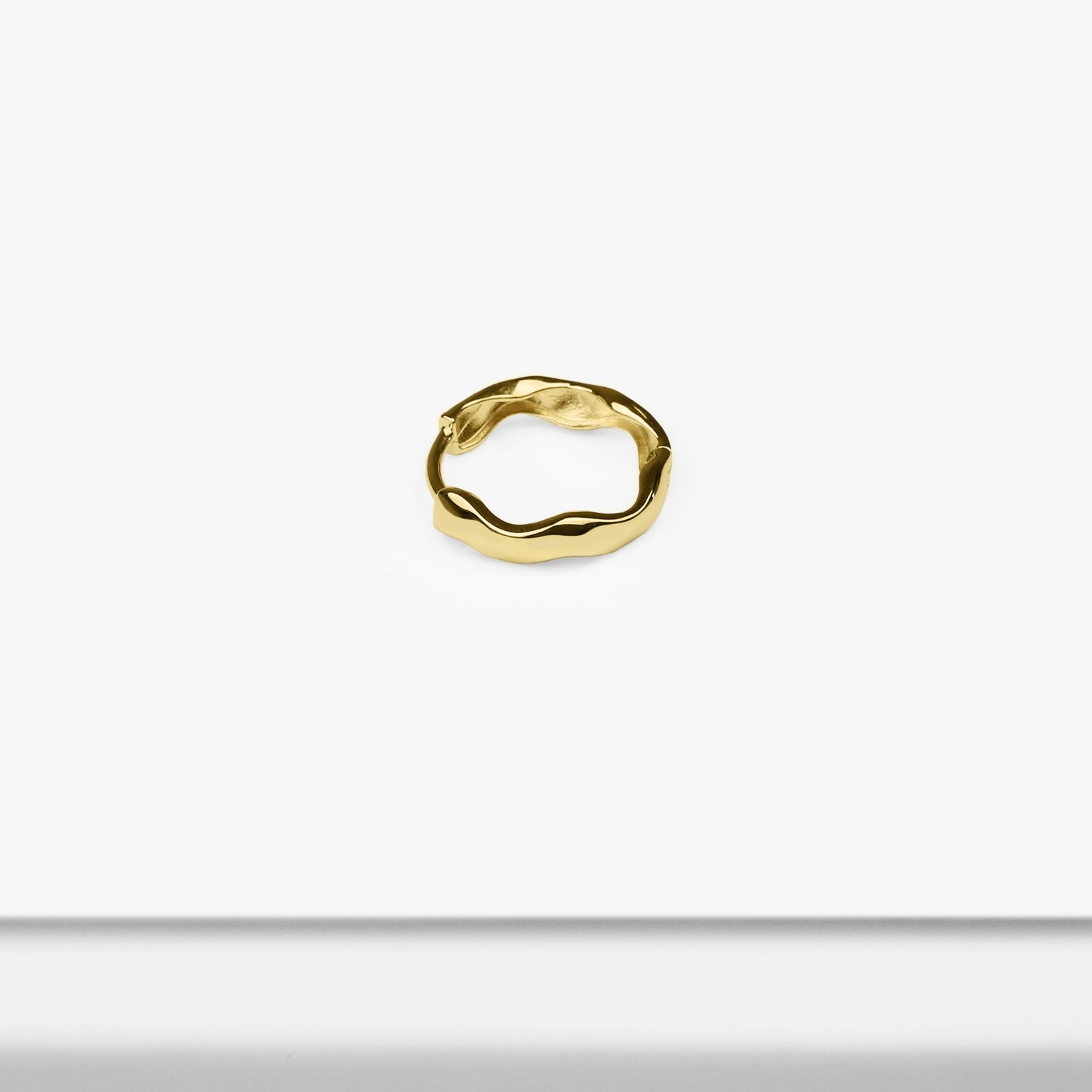 14k Solid Gold Wavy Hoop Earring, Organic Shaped Hoop Earring, Medium ...