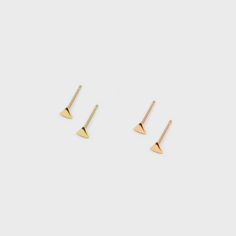14k Solid Gold Tiny Triangle Stud Earrings, Dainty Earrings, Mini ...