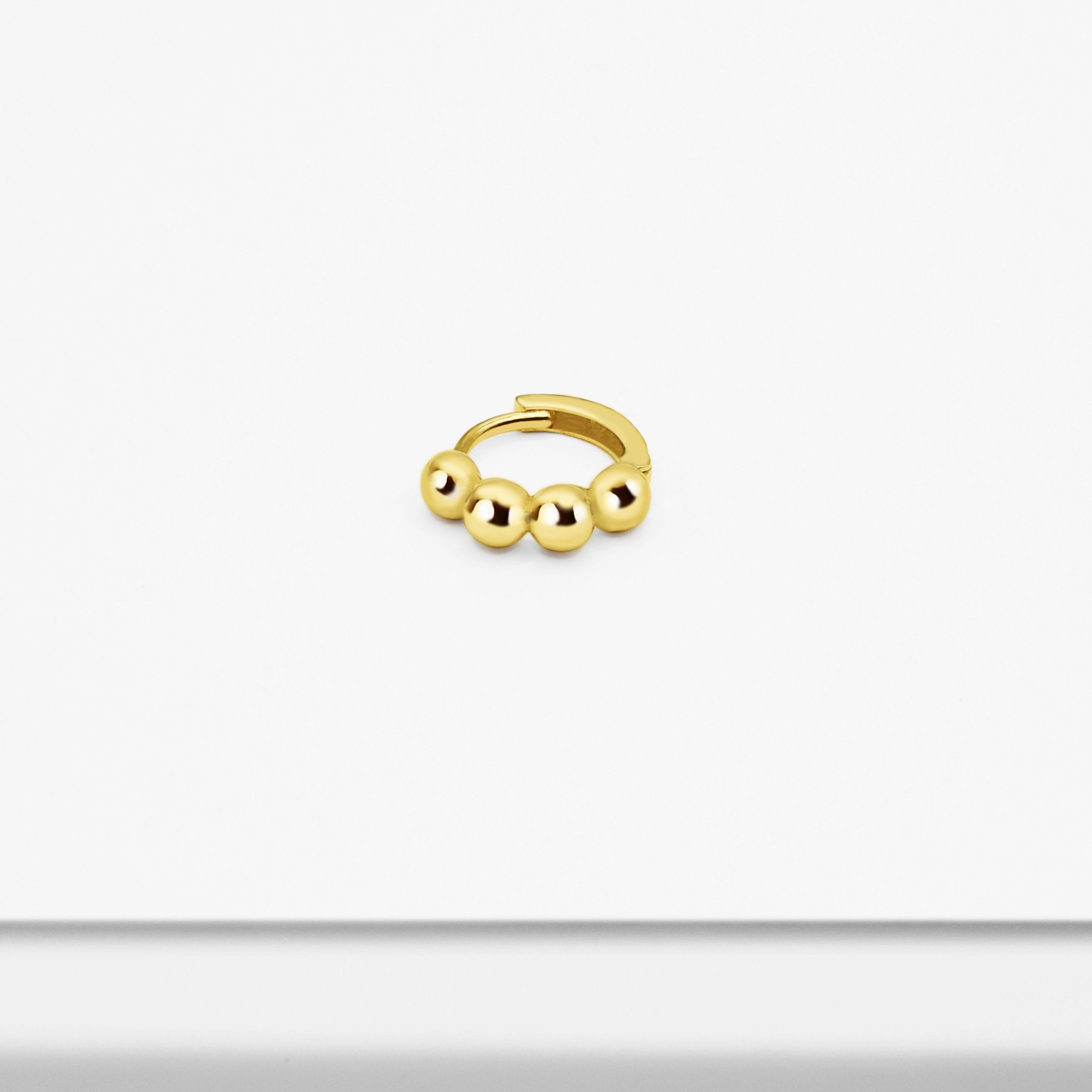 14k Solid Gold Ball Hoop Earring, Every Day Earring, Unique Hoop ...