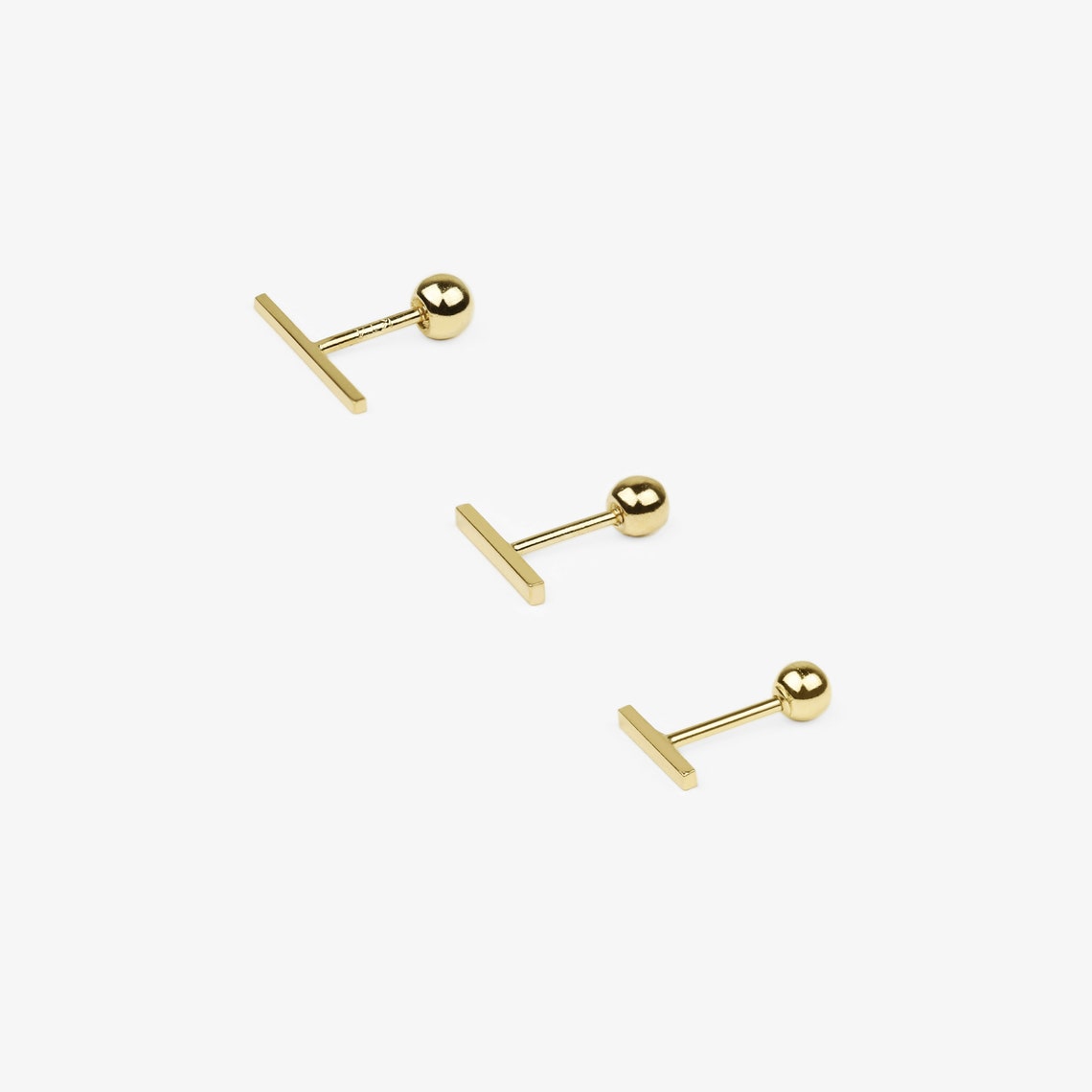 14k Solid Gold Bar Stud Earring Small Line Stud Earring - Etsy