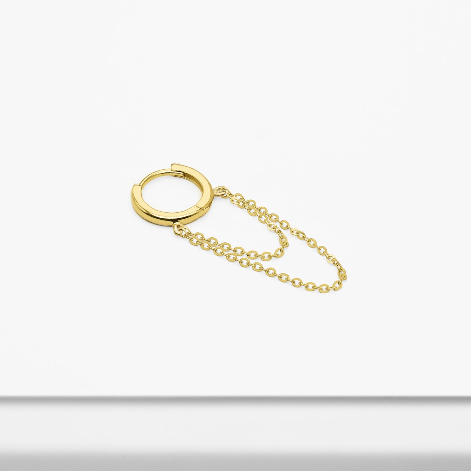 14k Solid Gold Double Chained Hoop Earring, Drop Hoop Earring, Huggie ...