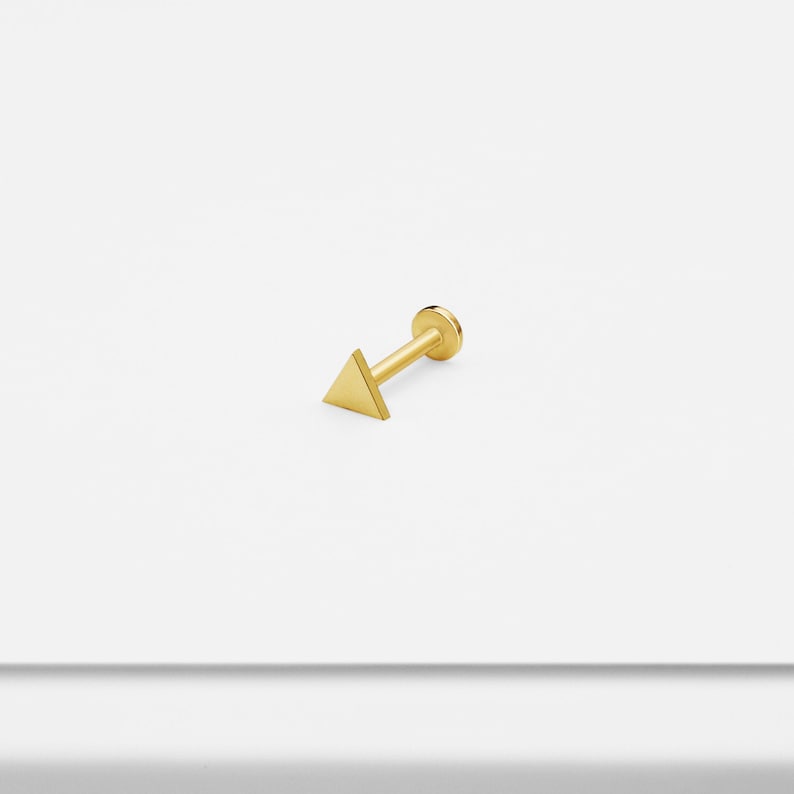 14k Solid Gold Triangle Internally Threaded Labret Stud Earring, 18gauge, Lobe Tragus Cartilage ...