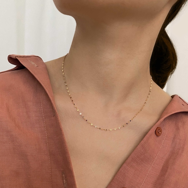 Solid Gold Necklace Dainty - Etsy