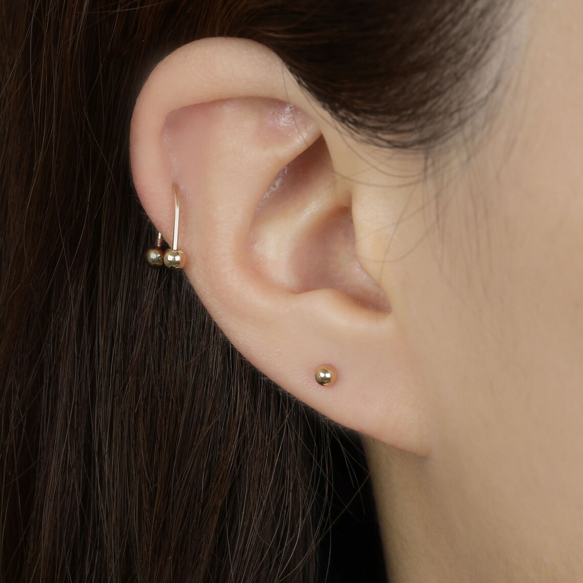 14k Solid Gold Multi-way Ball Earring, Ball Piercing, Unique Ear Jacket ...