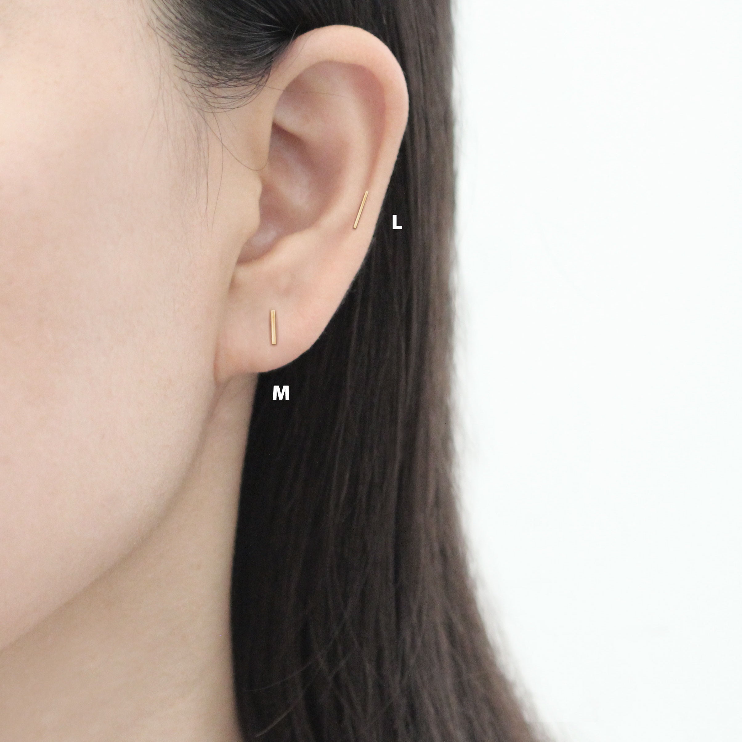 14k Solid Gold Bar Stud Earring, Small Line Stud Earring, Minimalist ...