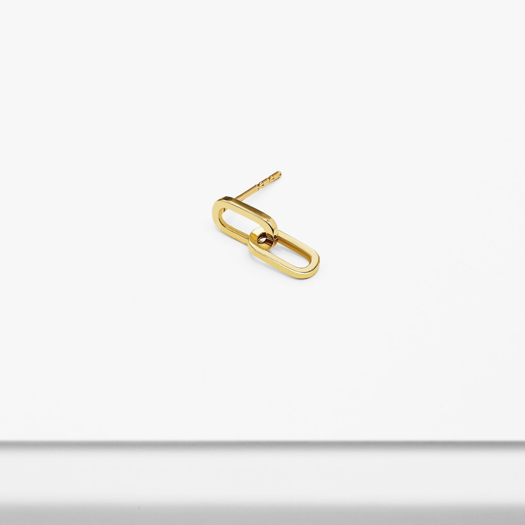 14k Solid Gold Double Link Stud Earring, Dangling Earring, Drop Earring ...