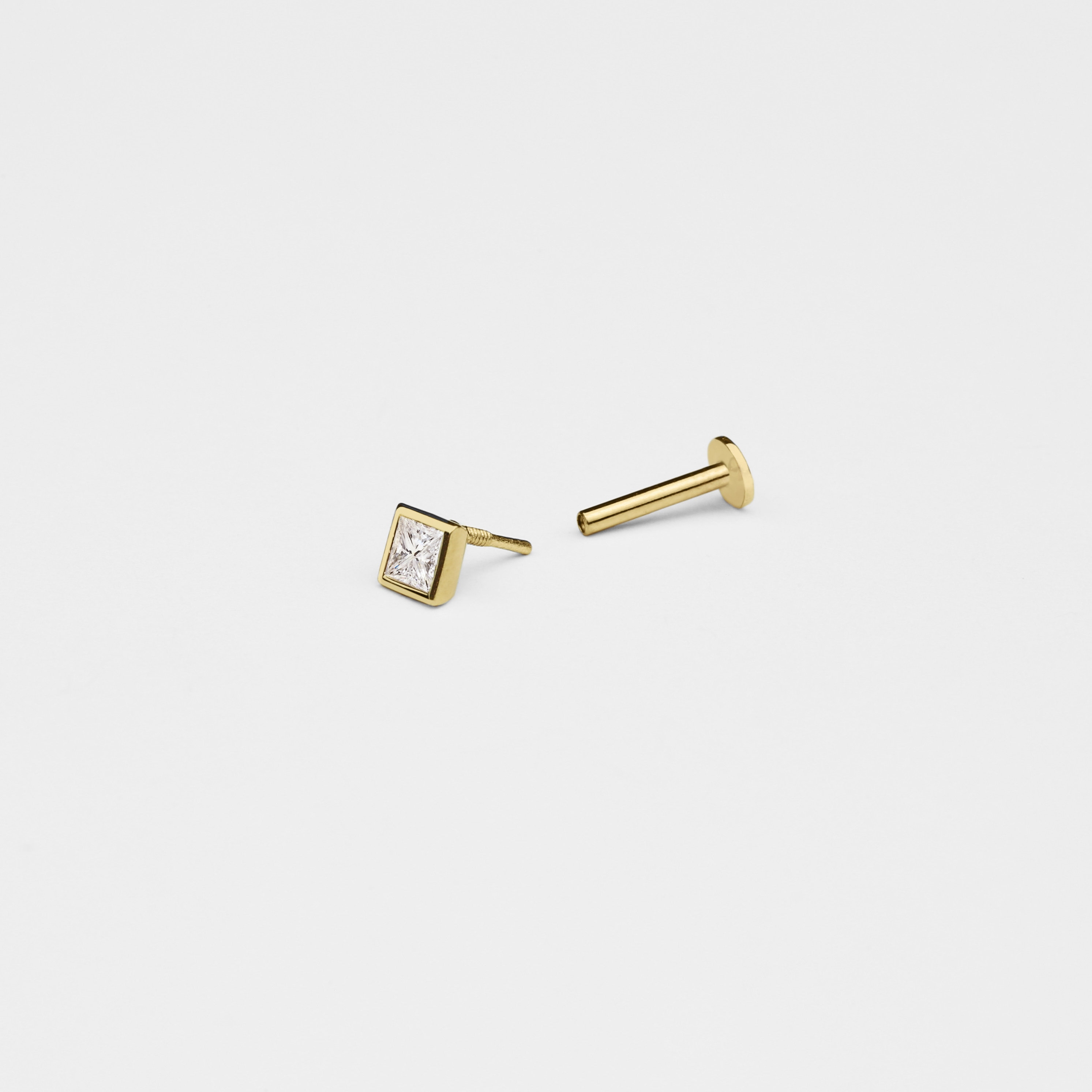 14k Solid Gold Square CZ Internally Threaded Labret Stud - Etsy