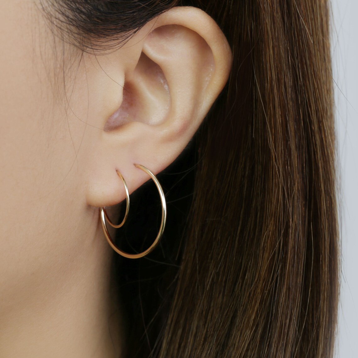 14k Solid Gold Thin Endless Hoop Earring Small Simple Hoop | Etsy
