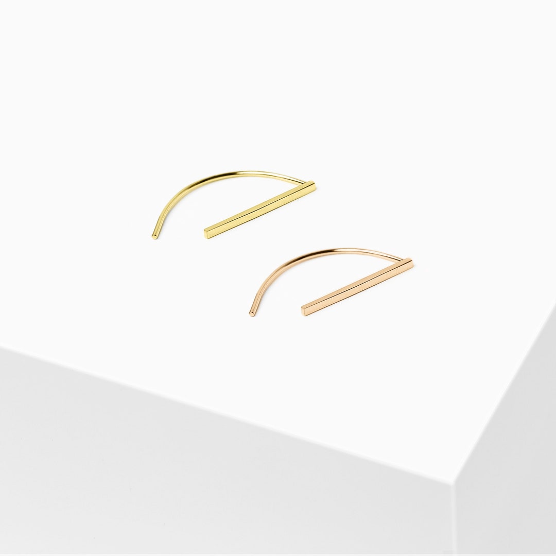14k Solid Gold Bar Threader Earring, Stick Earring, Minimalist Earring ...