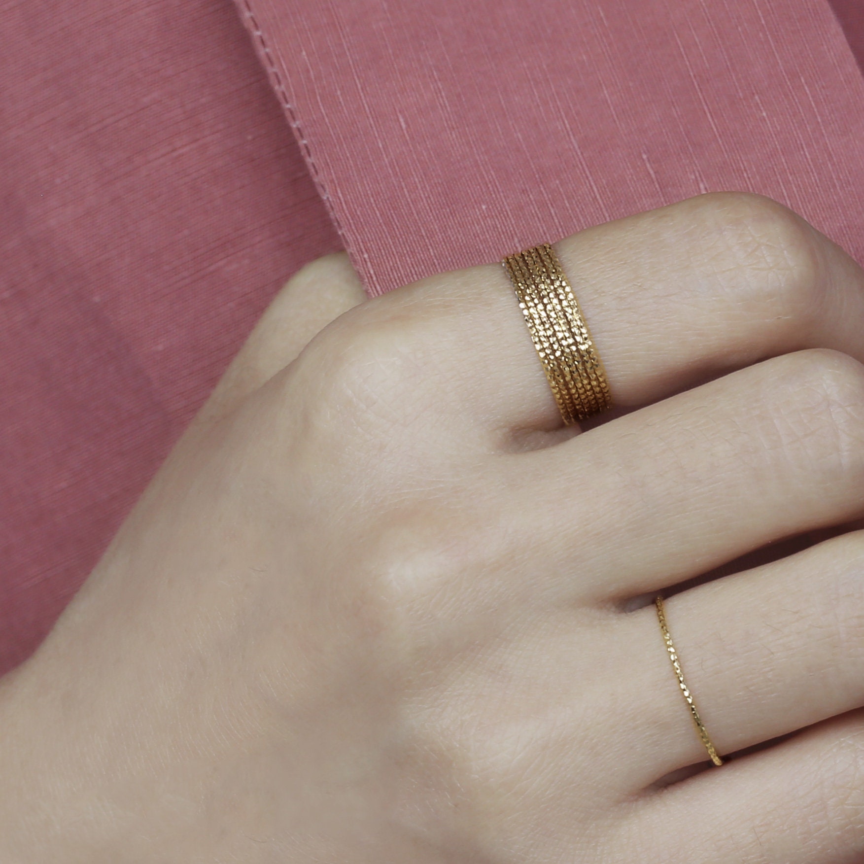 14k Solid Gold Thin Textured Stacking Ring Daily Wear Simple | Etsy
