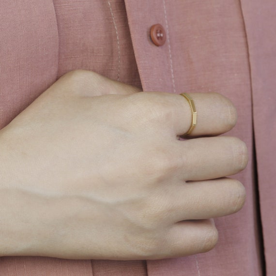 14k Solid Gold Two-sided Ring Rectangular Pattern Ring - Etsy