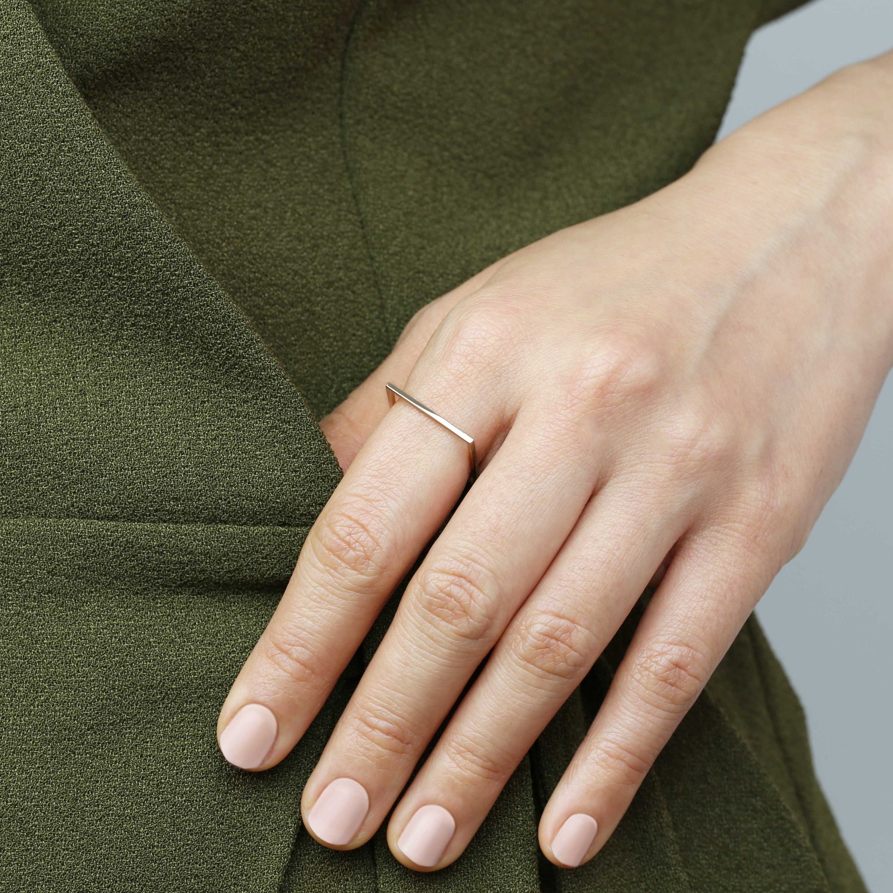 14k Solid Gold Square Ring, Geometric Ring, Thin Modern Ring ...
