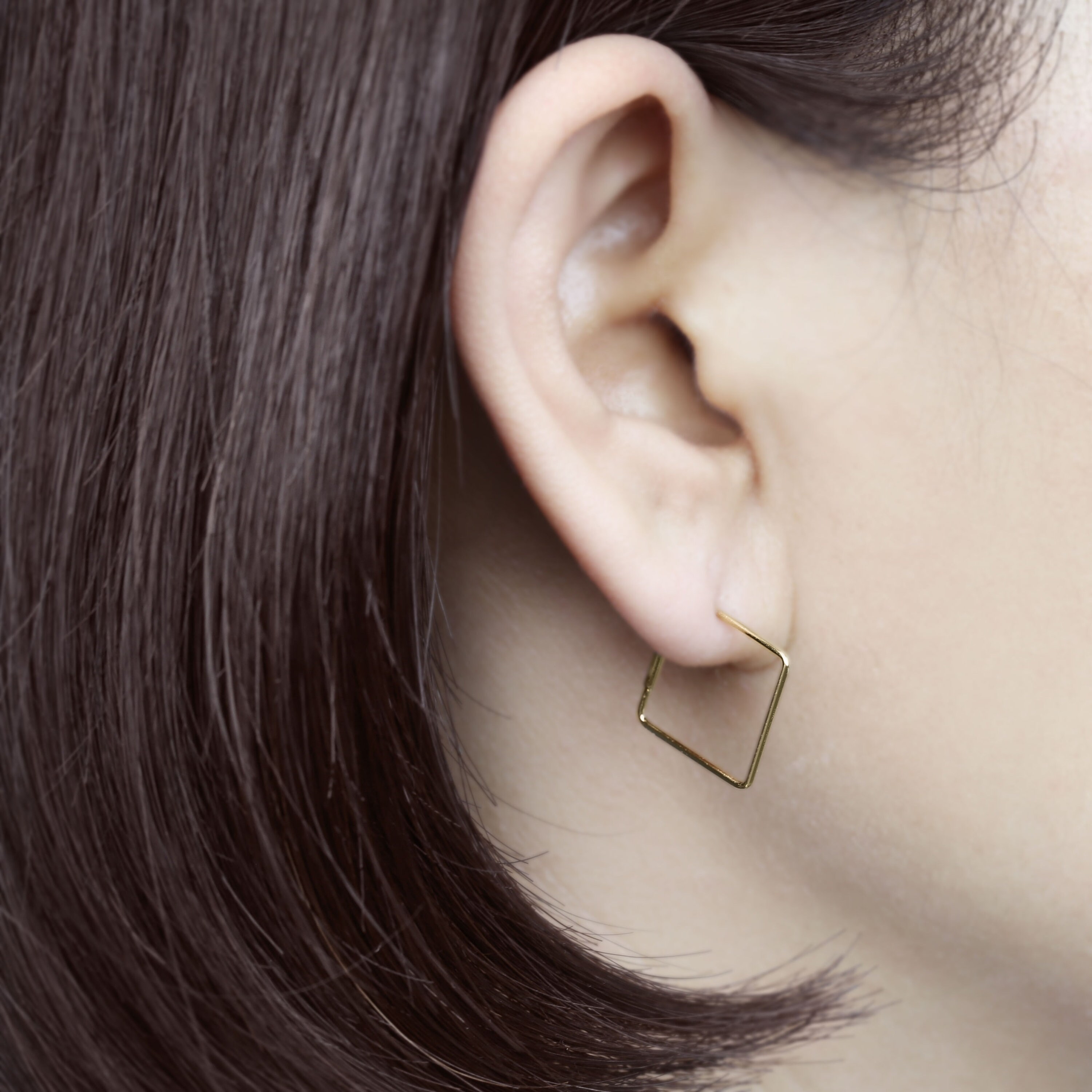 14k Solid Gold Geometric Endless Hoop Earring, Single Earring, Thin ...