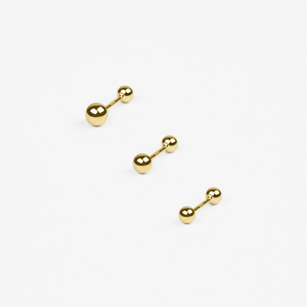 14k Solid Gold Ball Stud Earring, Small Earring, Dainty Screw Back Stud ...
