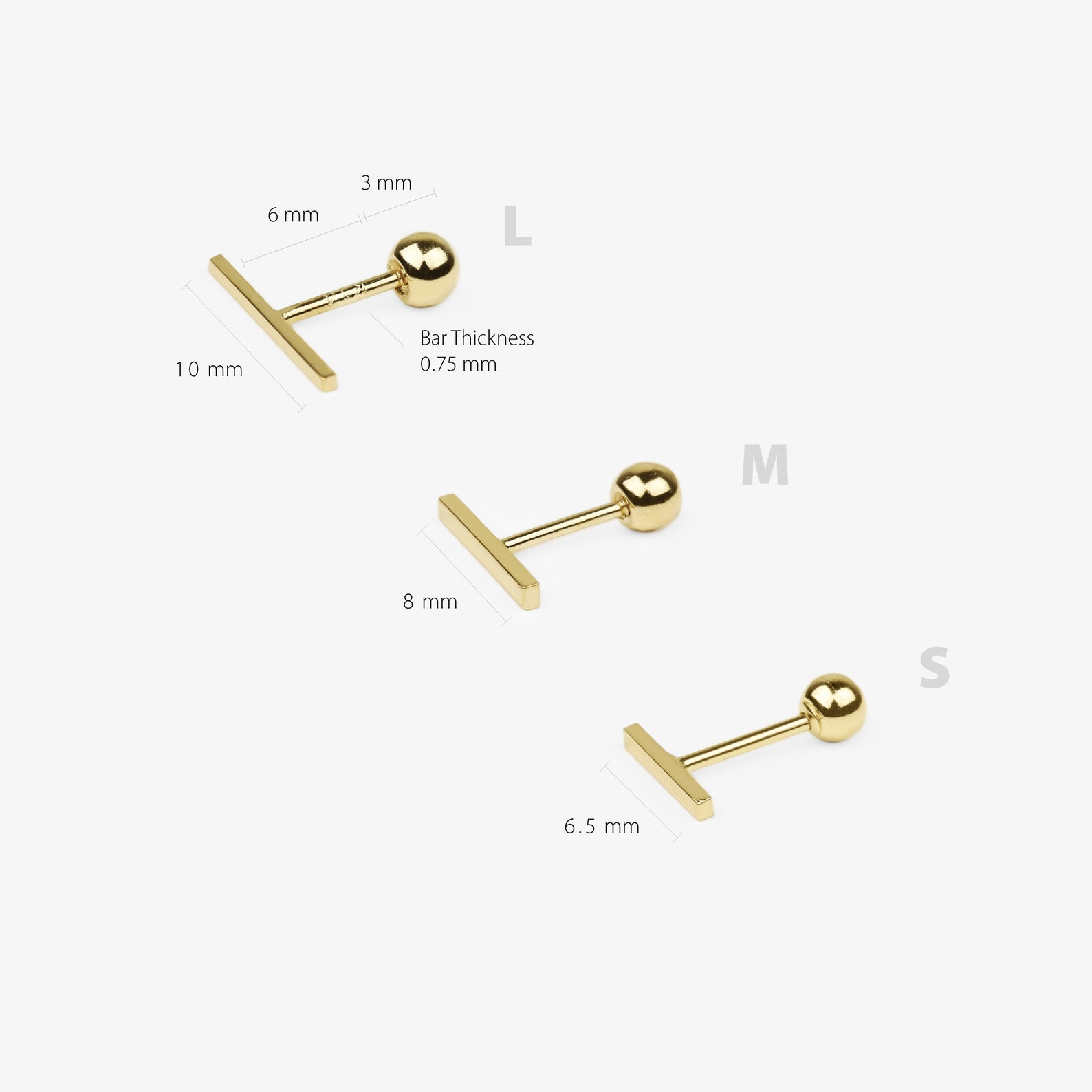 14k Solid Gold Bar Stud Earring Small Line Stud Earring - Etsy