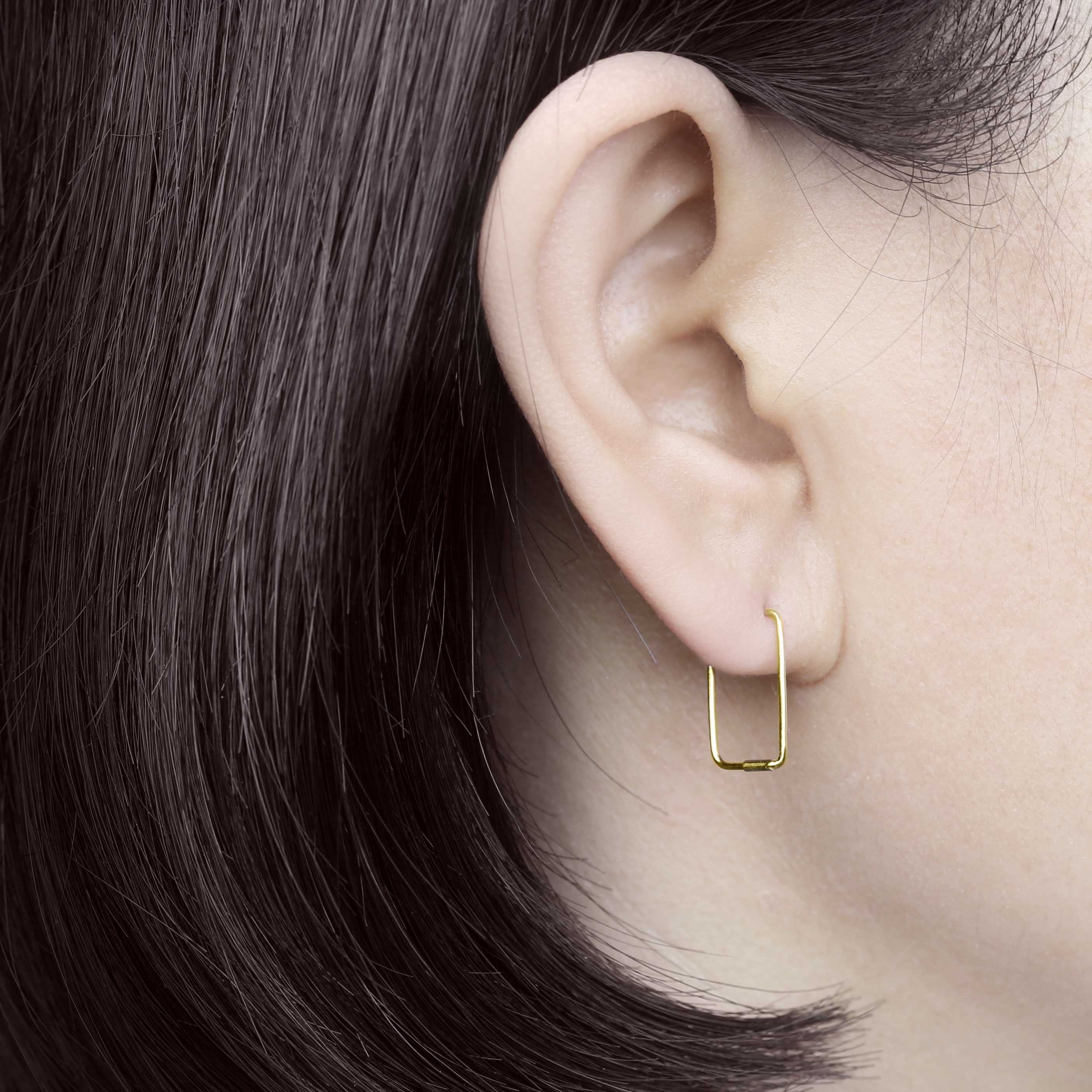 14k Solid Gold Geometric Endless Hoop Earring, Single Earring, Thin ...
