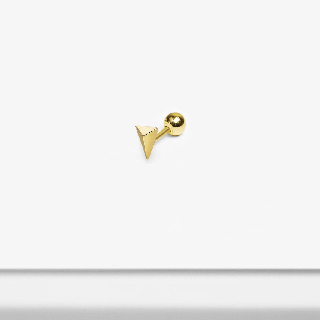 14k Solid Gold 3D Triangle Stud Earring, Small Stud Earring, Minimalist ...