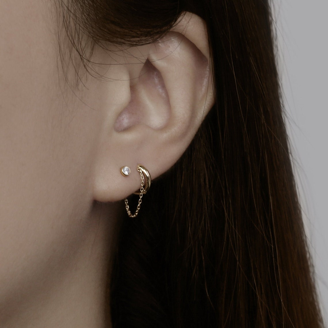14k Solid Gold Single Small Chain Hoop Earring Minimalist - Etsy
