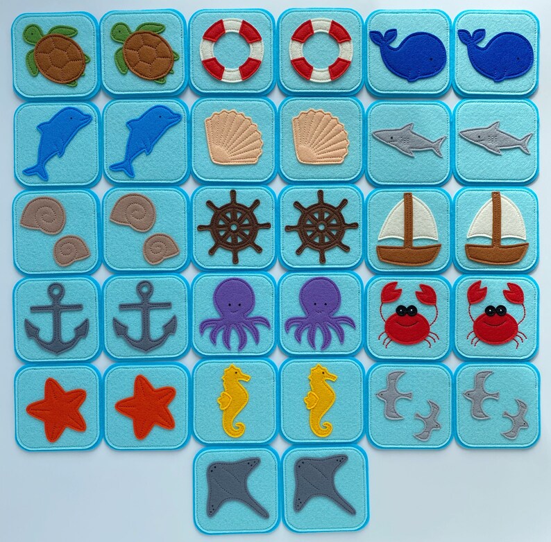 Sea Life Memory Game 16 Pairs Felt Cards - Etsy