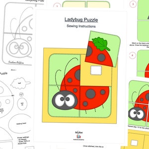 PDF, FCM, SVG Modèle de puzzle coccinelle + Instructions de couture ...