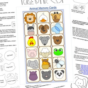PDF, FCM, SVG Animal Memory Game Cards Sewing Pattern + Instructions - Etsy