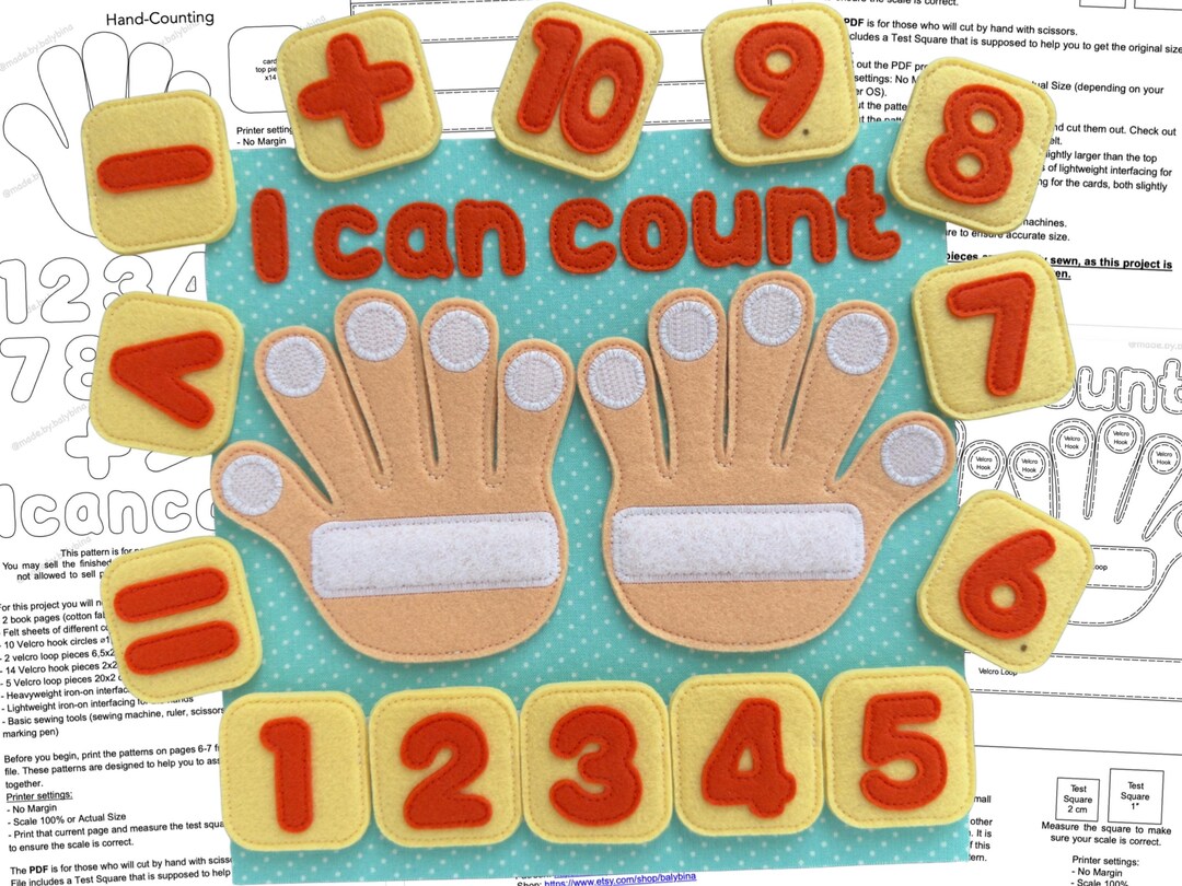 PDF, FCM, SVG "hand-counting" Quiet Book Page Pattern + Sewing ...