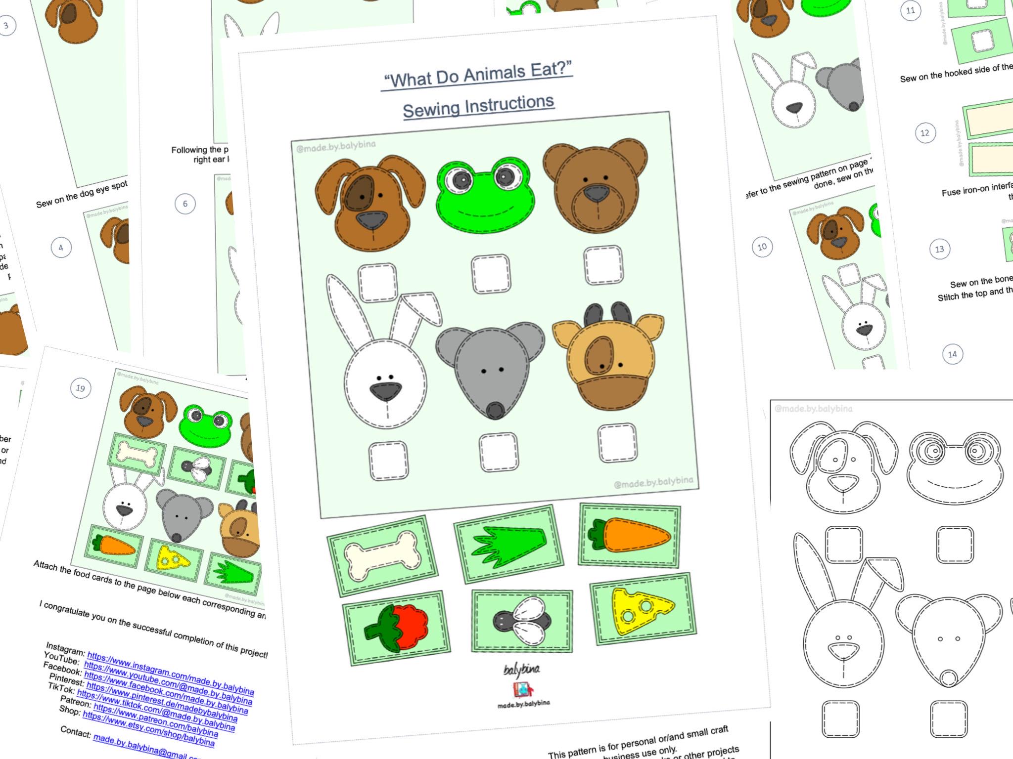 PDF, FCM, SVG "what Do Animals Eat?" Quiet Book Page Pattern + Sewing ...