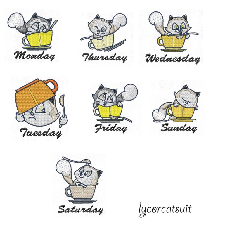 7pc Set Days of the Week Kittens Days of the Week Ladybugs | Etsy