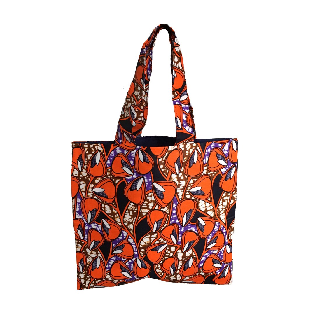 Medium Market Bag, African, Kitenge Fabric (wax Print) _ Orange Purple ...