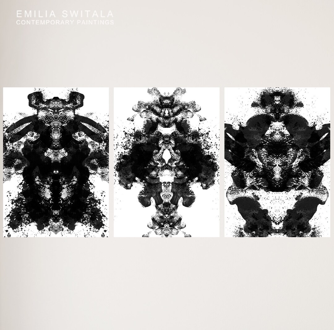 Black White Rorschach Test Set of 3 Art Prints Posters, Abstract Wall ...