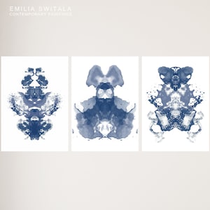Rorschach Test Art Prints: Blue Inkblot Watercolor Paintings (set of 3 ...