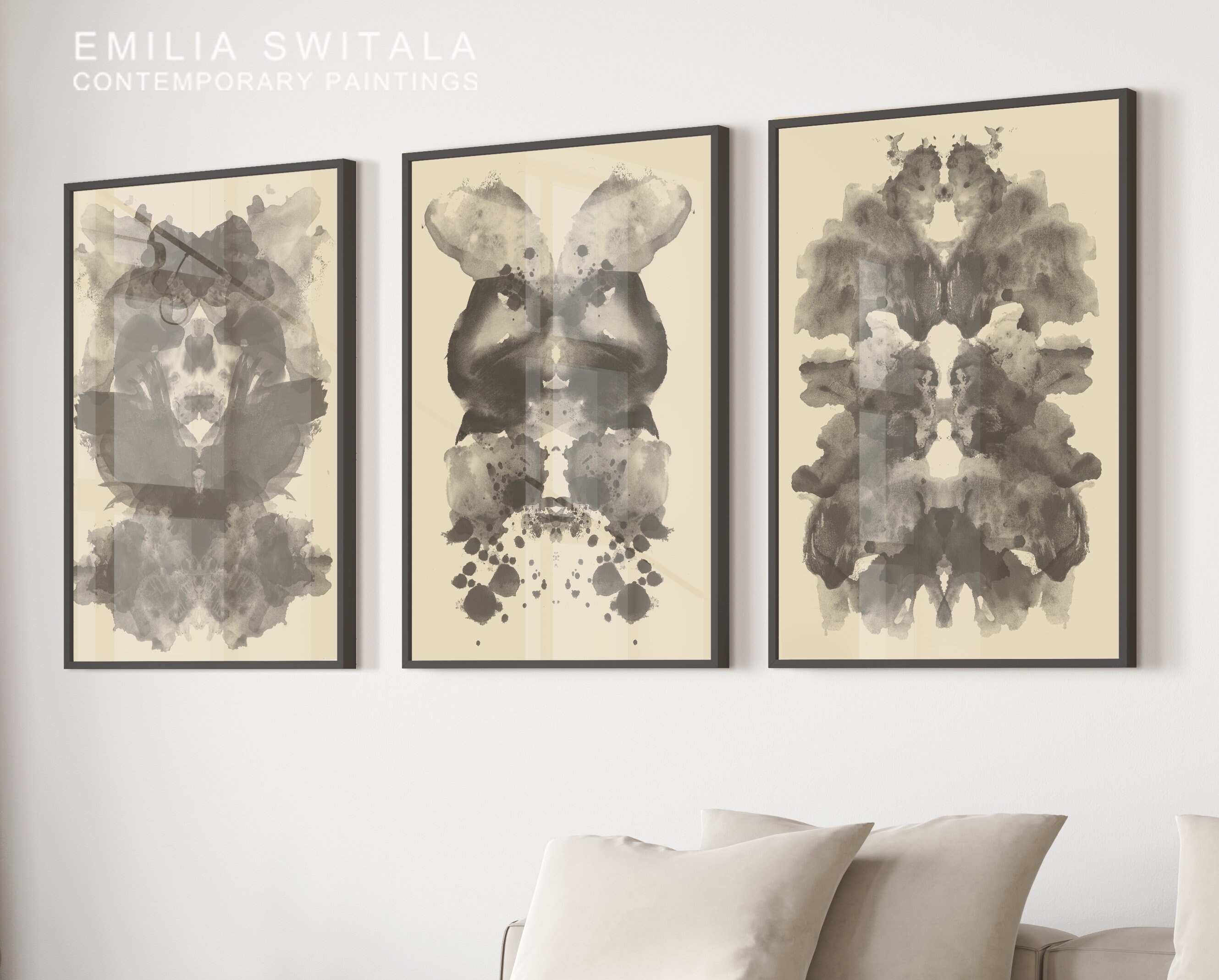 Vintage Rorschach Test 3 Art Prints Set, Beige Black Inkblot Rorschach ...