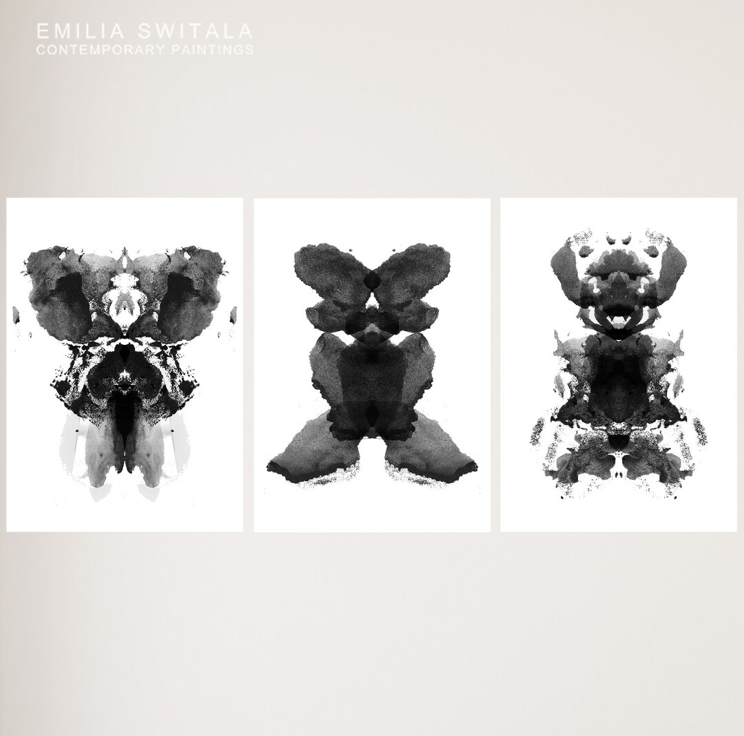 Rorschach Print Test Set of 3 Prints, Black White Abstract Wall Art ...