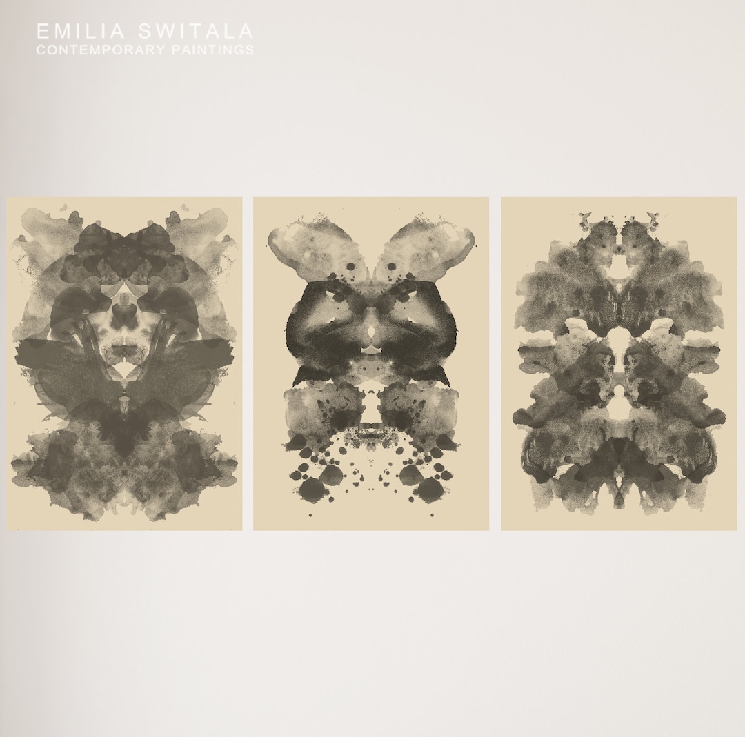 Vintage Rorschach Test 3 Art Prints Set, Beige Black Inkblot Rorschach ...
