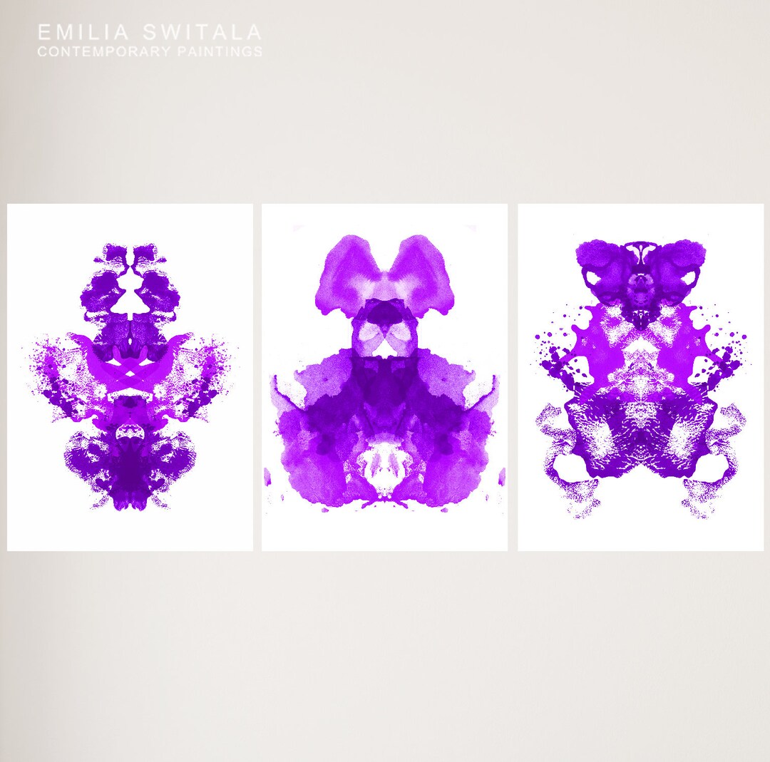 Rorschach Inkblots Test Art Prints Set, Purple White Psychiatrist Gift ...