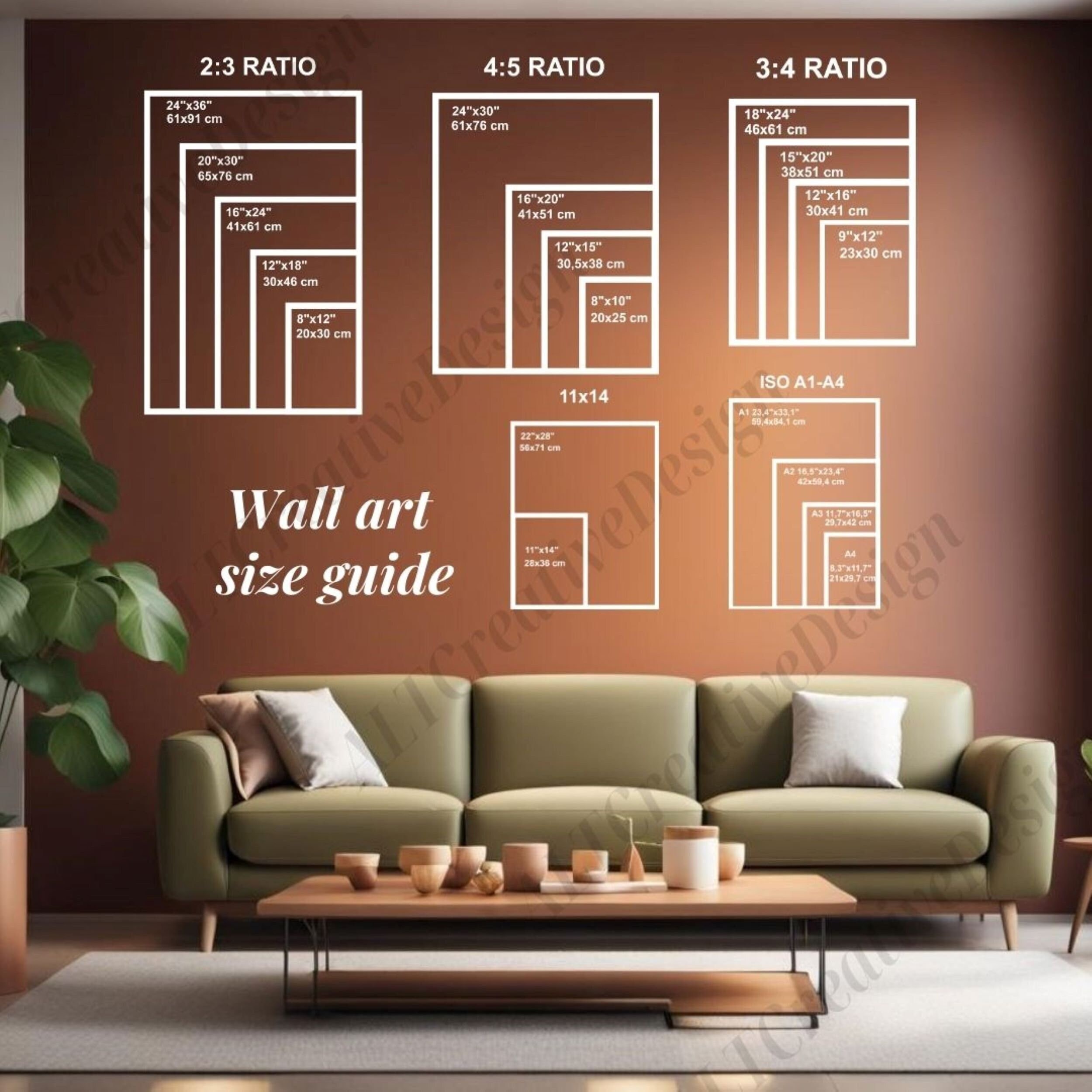 Wall Art Size Guide CANVA Editable Photo Frame Sizes Print Size Guide ...