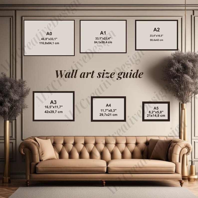 Wall Art Size Guide A0-A5 CANVA Editable Photo Frame Sizes Print Size ...