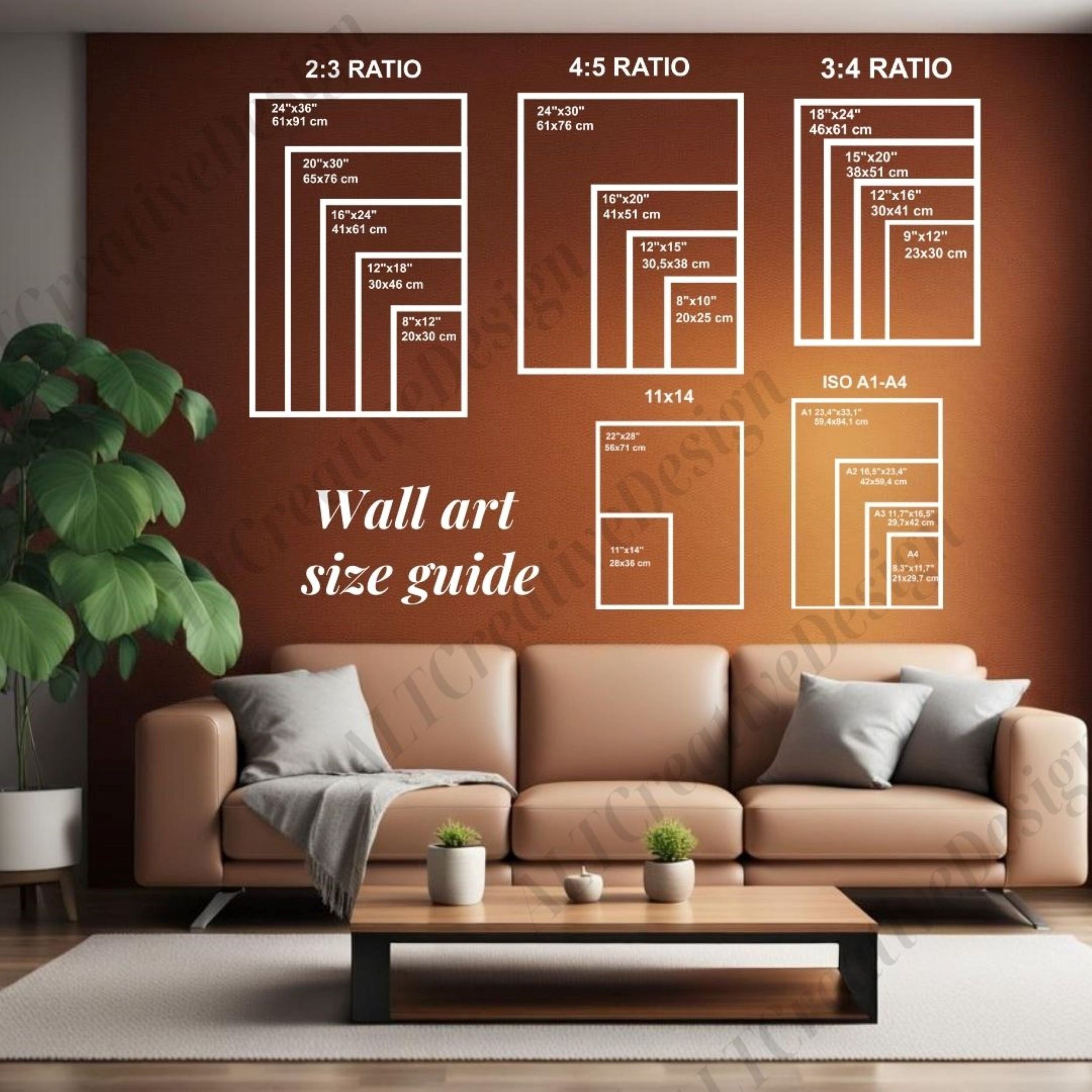 Wall Art Size Guide CANVA Editable Photo Frame Sizes Print Size Guide ...