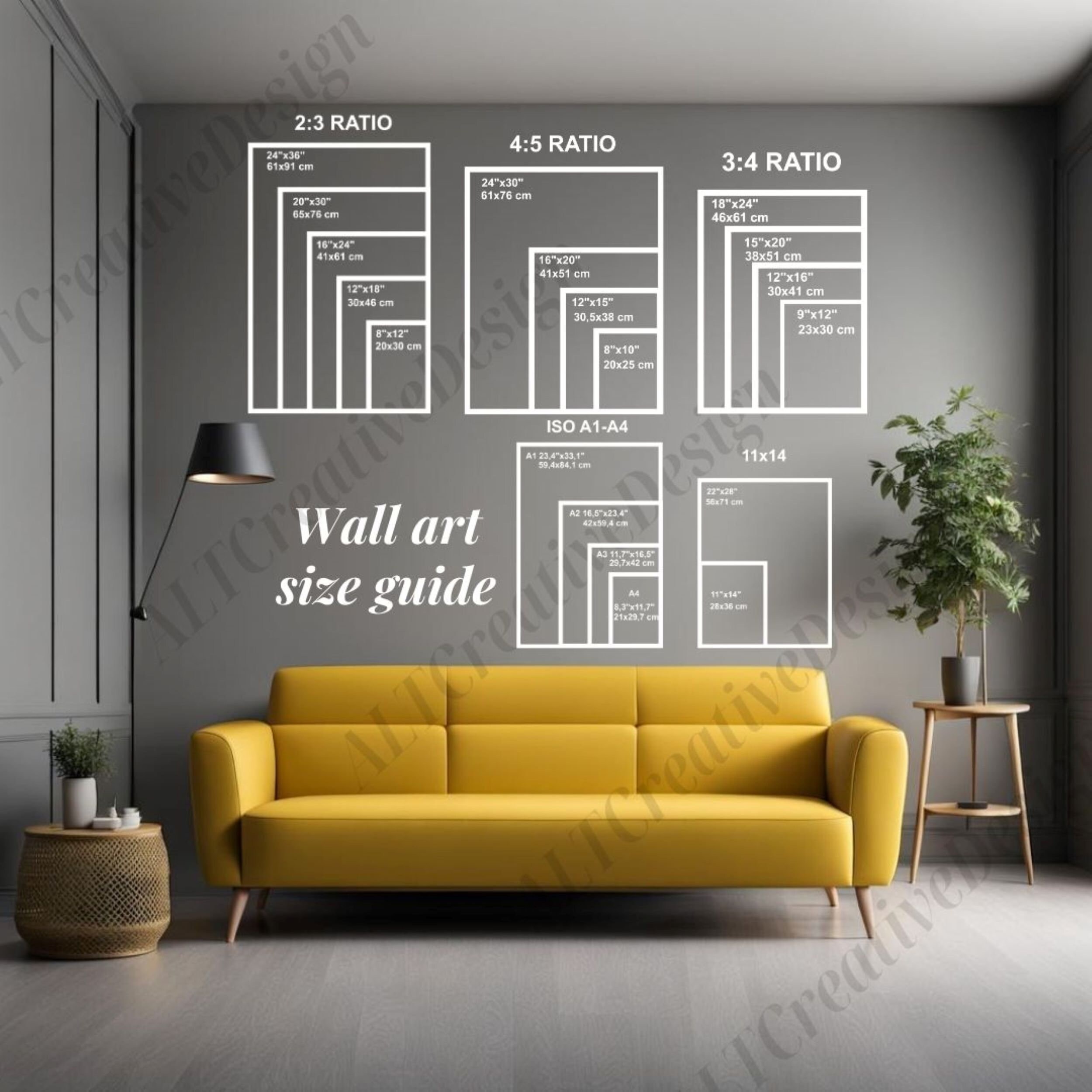 Wall Art Size Guide CANVA Editable Photo Frame Sizes Print Size Guide ...