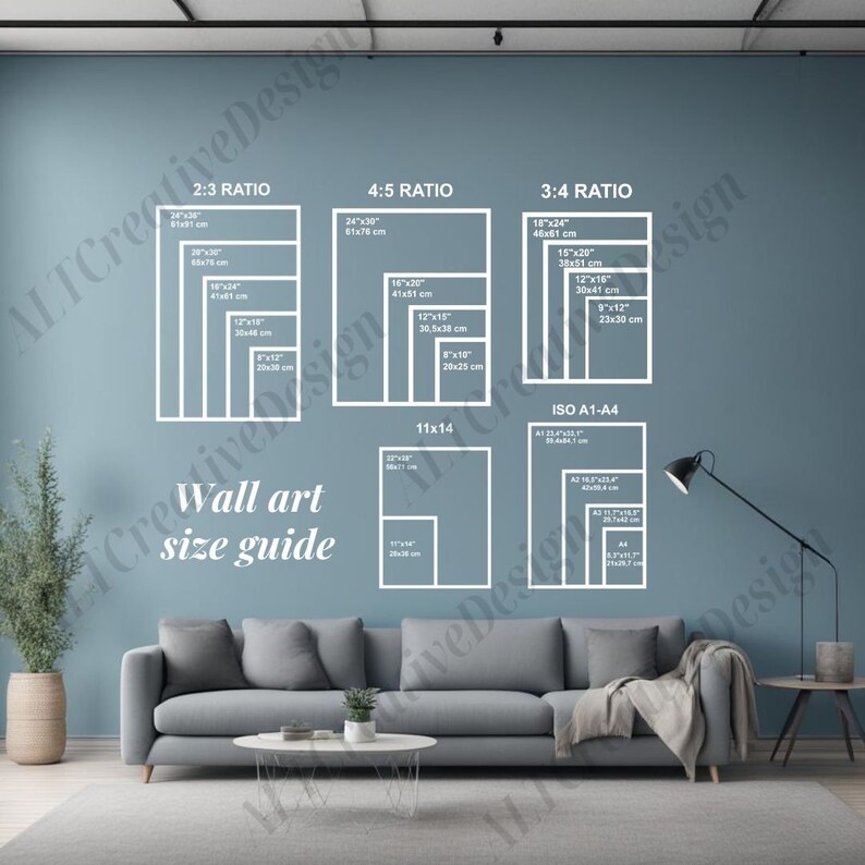 Wall Art Size Guide Canva Template Editable Photo Frame Sizes Print ...