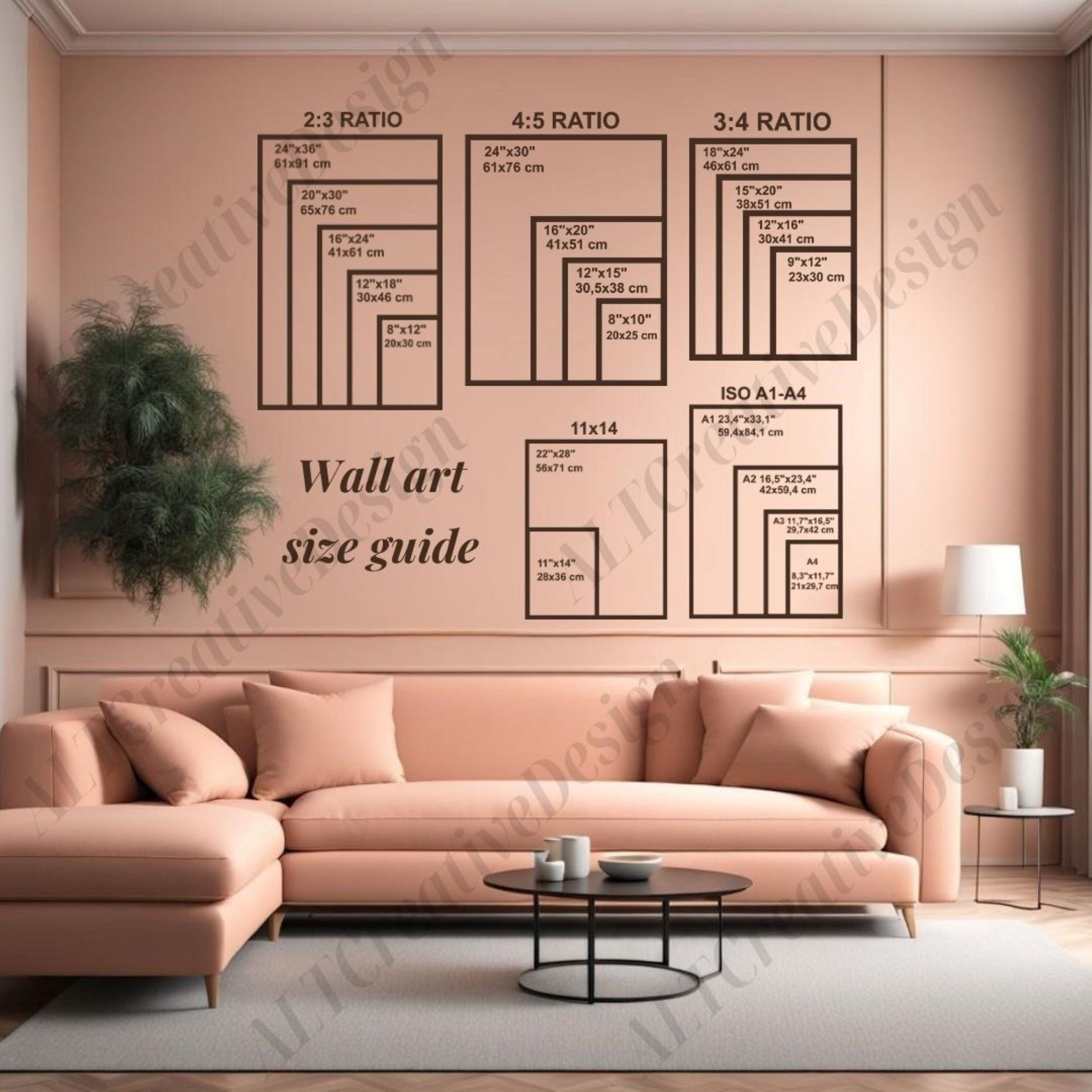 Wall Art Size Guide CANVA Editable Photo Frame Sizes Print Size Guide ...