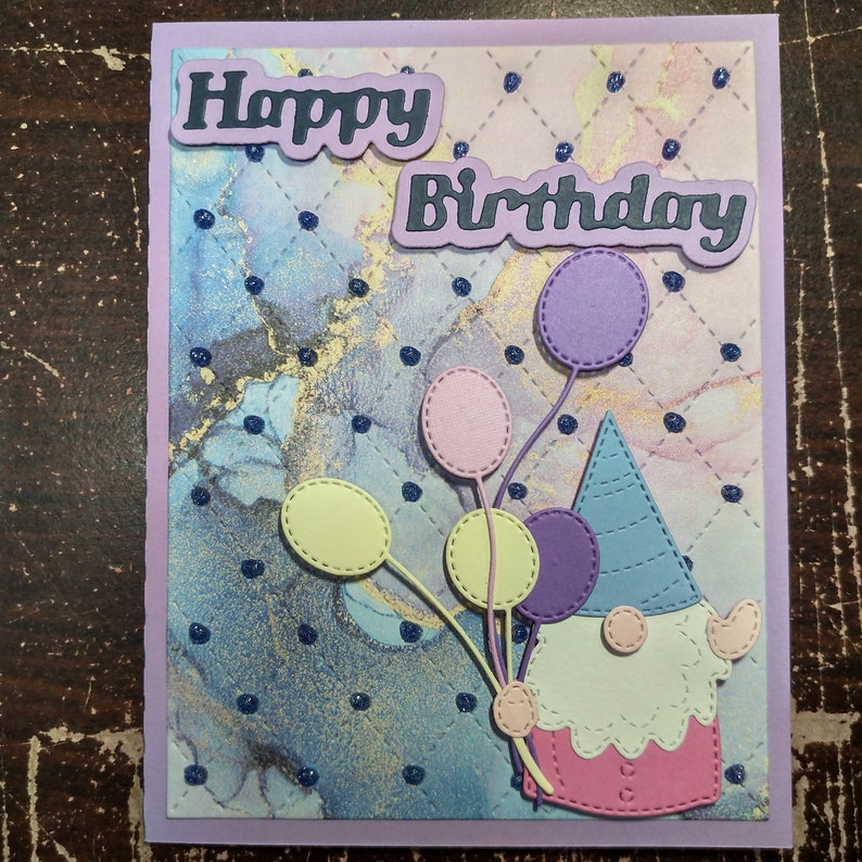 Happy Birthday Card (purple, Pink, and Blue Gnome) - Etsy